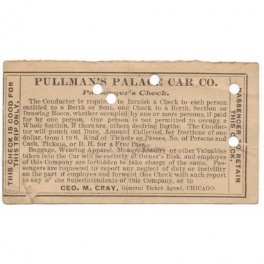 Railway Ticket, USA, Pullman's Palace Car Co, From ? - St Paul ...