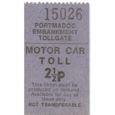 Toll Ticket, Portmadoc Embankment Tollgate, Motor Car, 2 1/2p, Serial ...