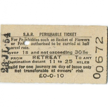 Railway Ticket, South Africa, SAR, Perishable Ticket, Retreat, Serial ...